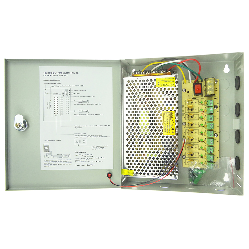 China 12V 10A 9CH CCTV Power Supply Box Cabinet 120W Manufacturer and ...